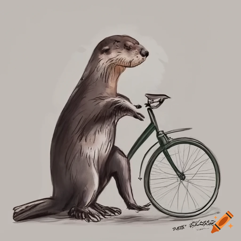 Otter riding a road bike