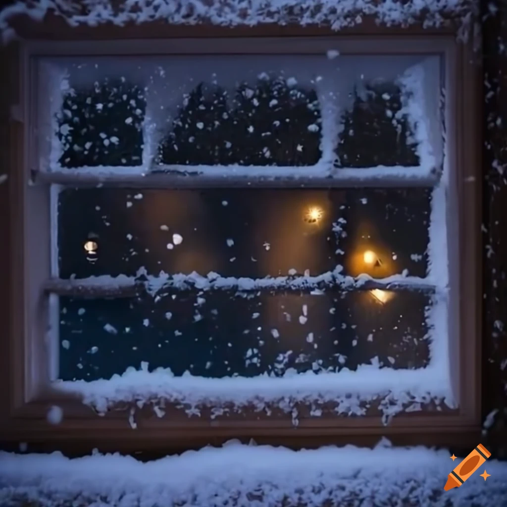 Close-up of a snow-covered window on a Christmas night on Craiyon