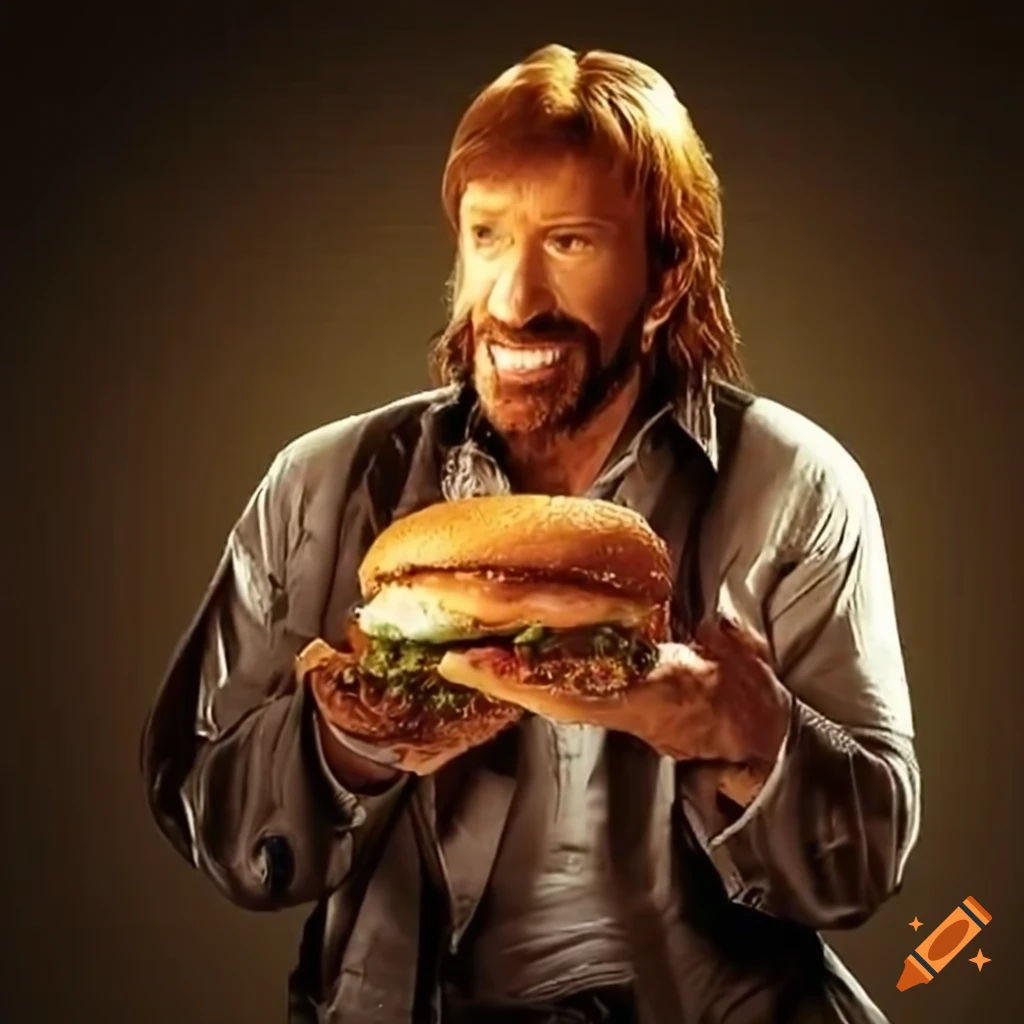 Chuck norris holding a burger