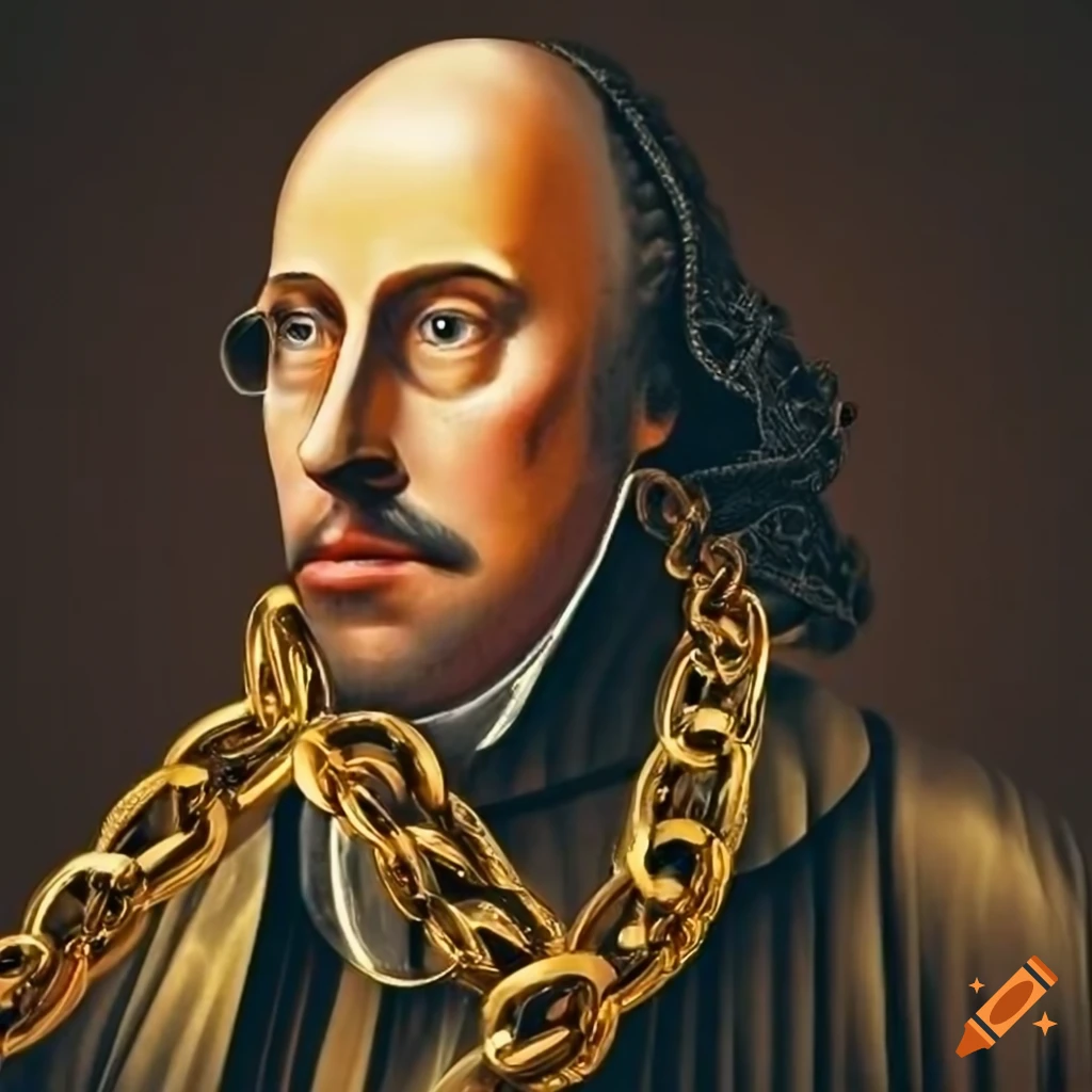 Shakespeare with bugatti and a gold chain