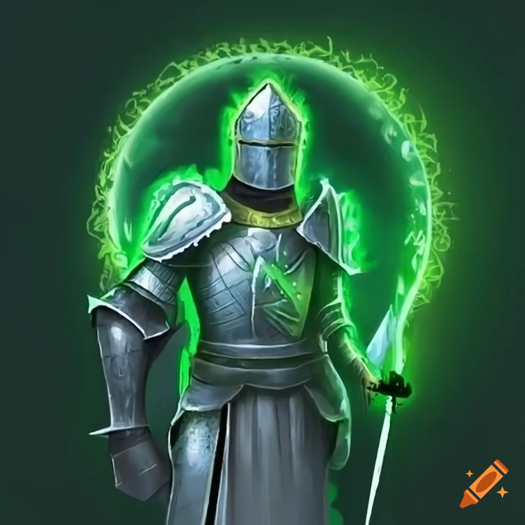 Knight with glowing magical runes on armor on Craiyon