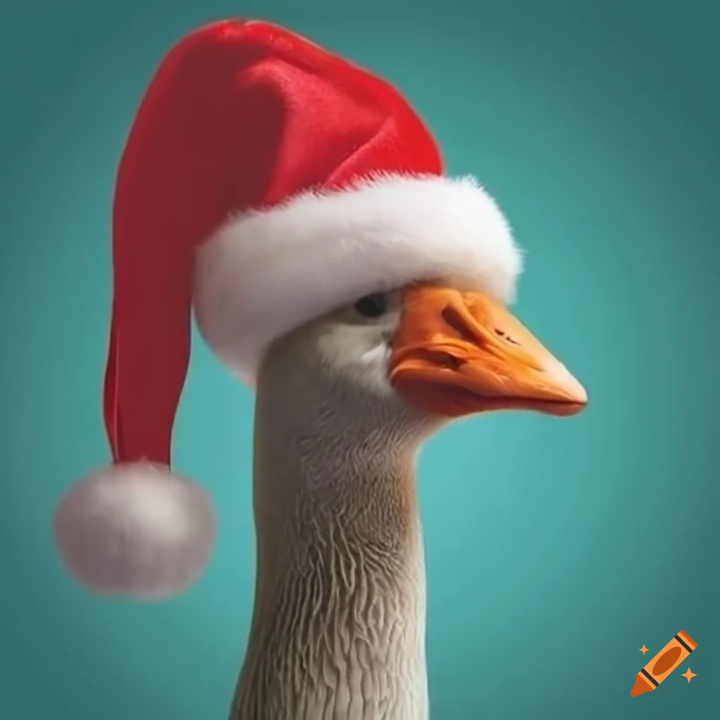 Festive goose wearing a red santa hat on Craiyon