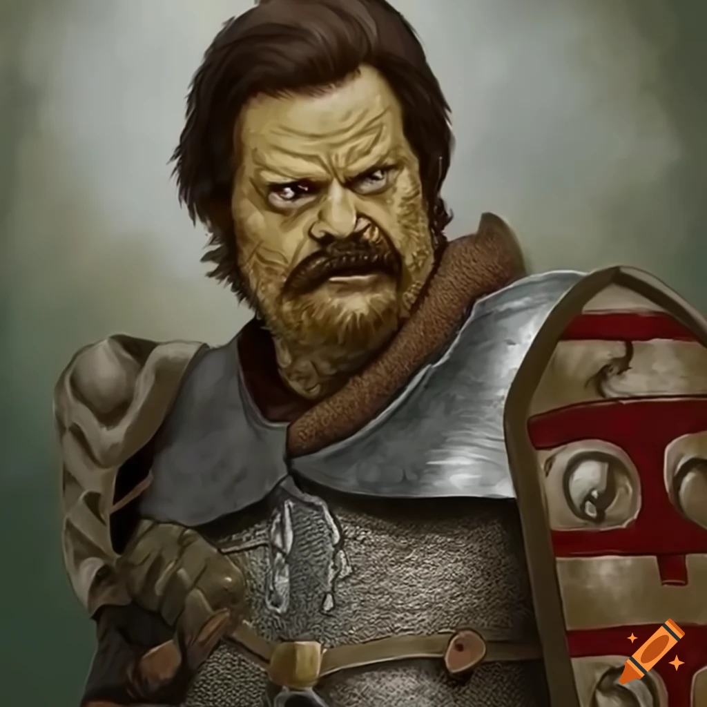 Image of ron swanson as an orc knight