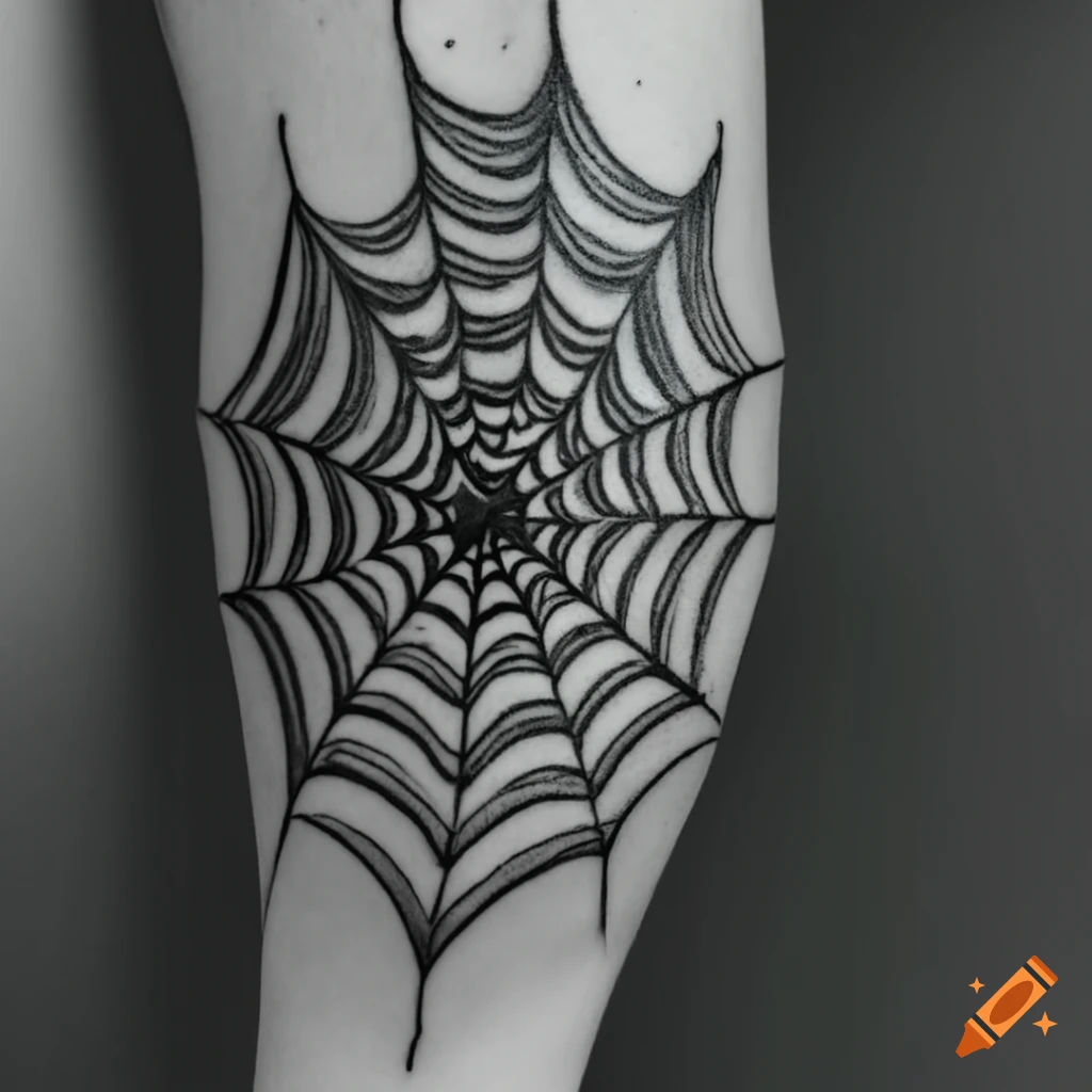 Grayscale spider web tattoo design