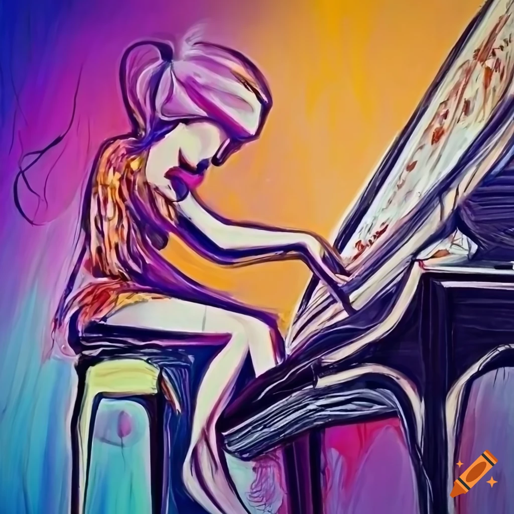 Detailed pencil drawing of young women playing piano on Craiyon