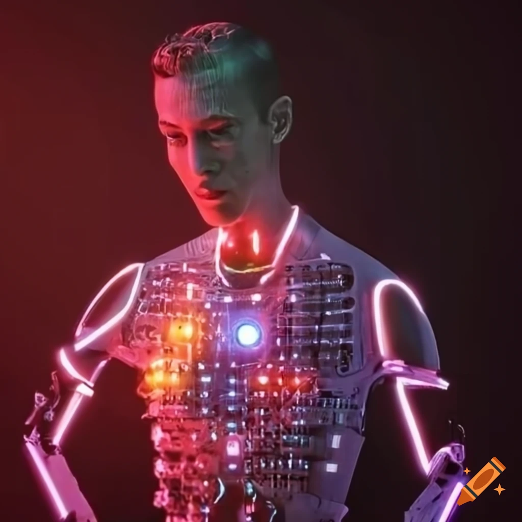 Highly detailed image of a male cyborg with futuristic circuits on Craiyon