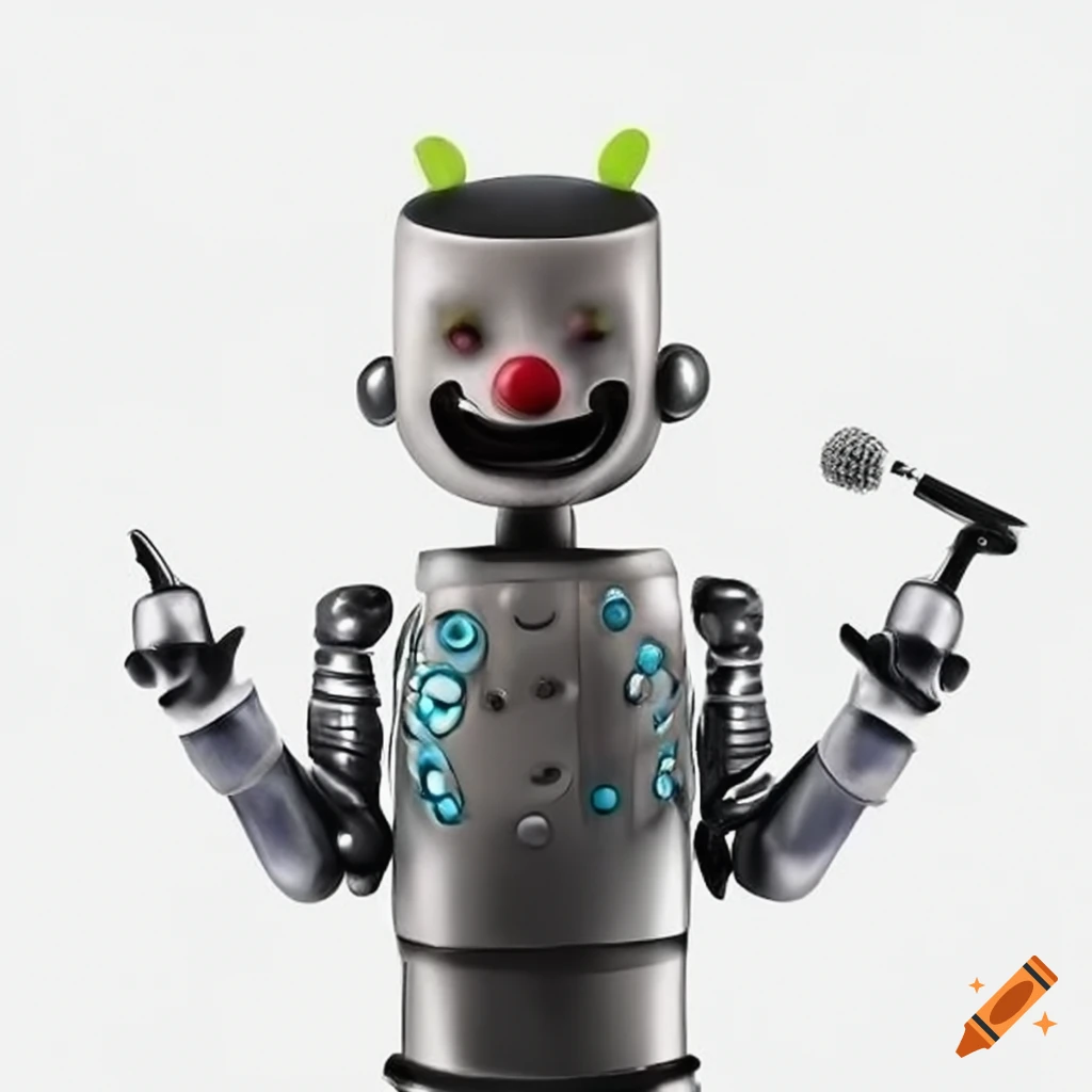 Clown robot with a microphone on Craiyon
