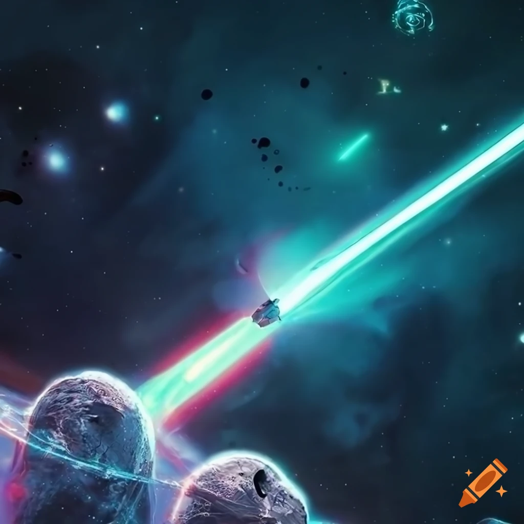 Retro spaceship battling asteroids in outer space on Craiyon