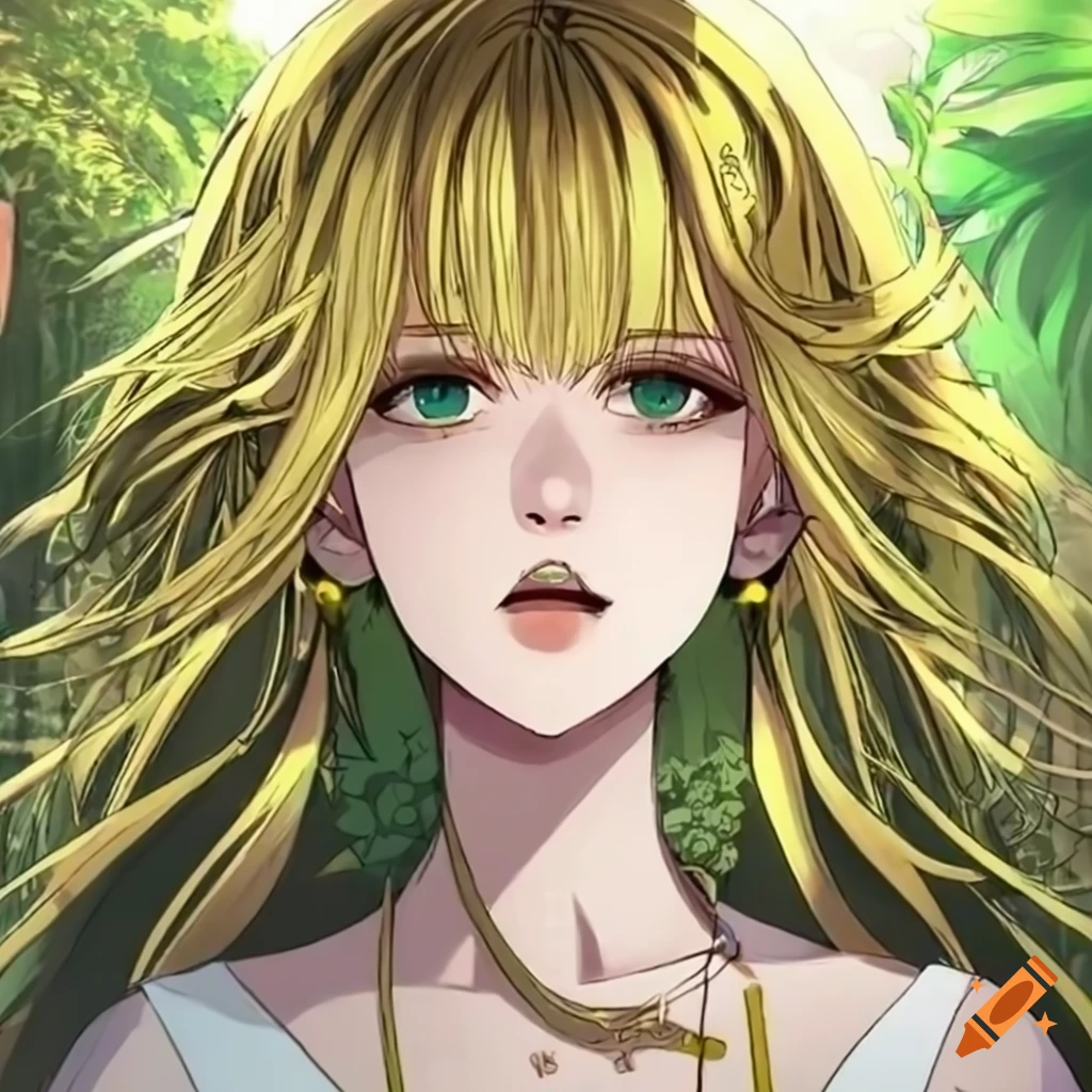 Girl With Long Blonde Hair In A Rainforest Manhwa Scene