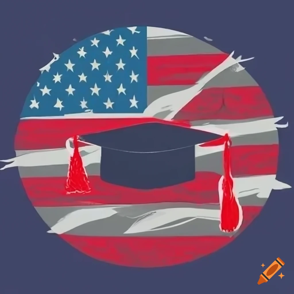 Logo with usa flag background and oac letters with graduation hat