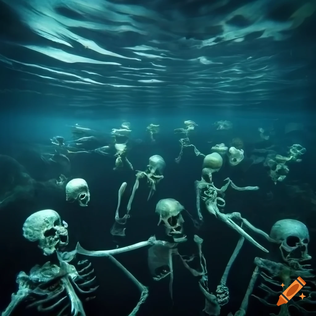 Underwater scene with pirate skeletons on Craiyon