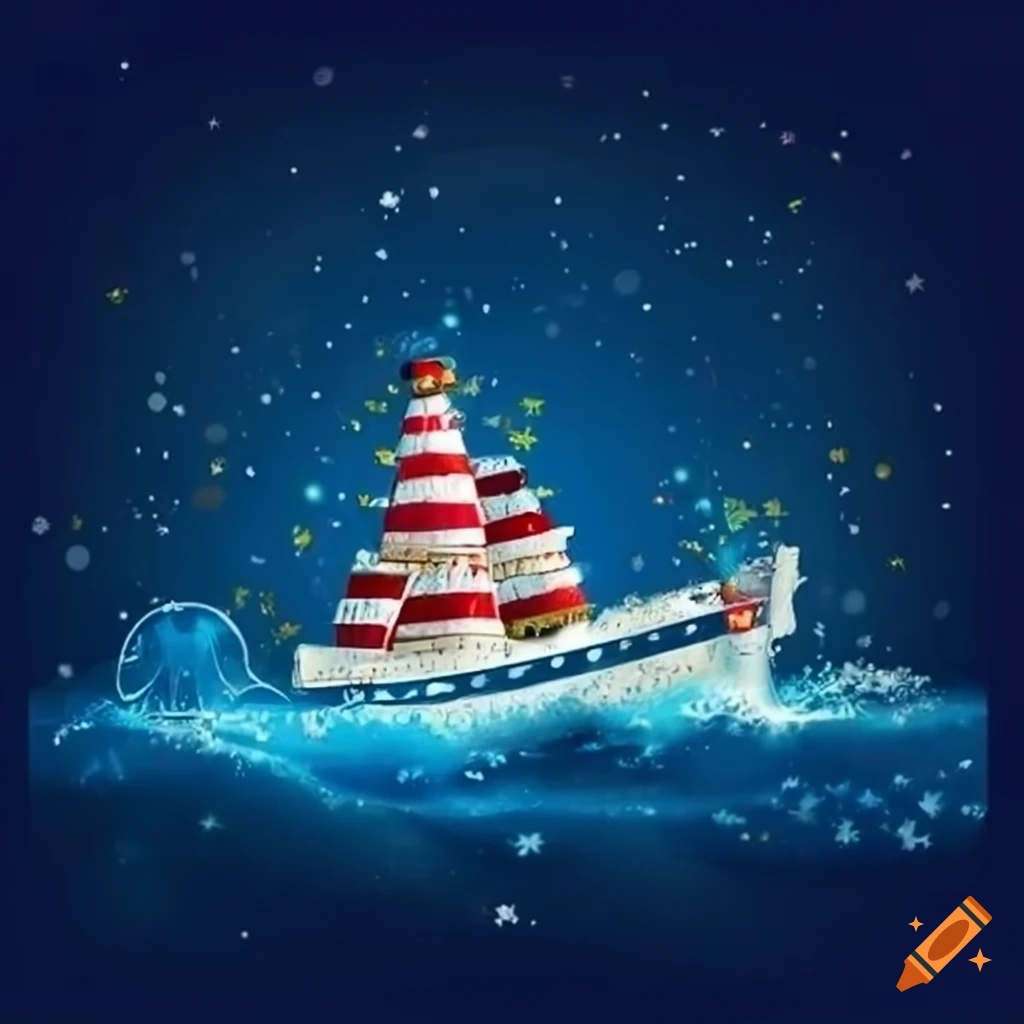 Christmas card with a warship and nautical theme