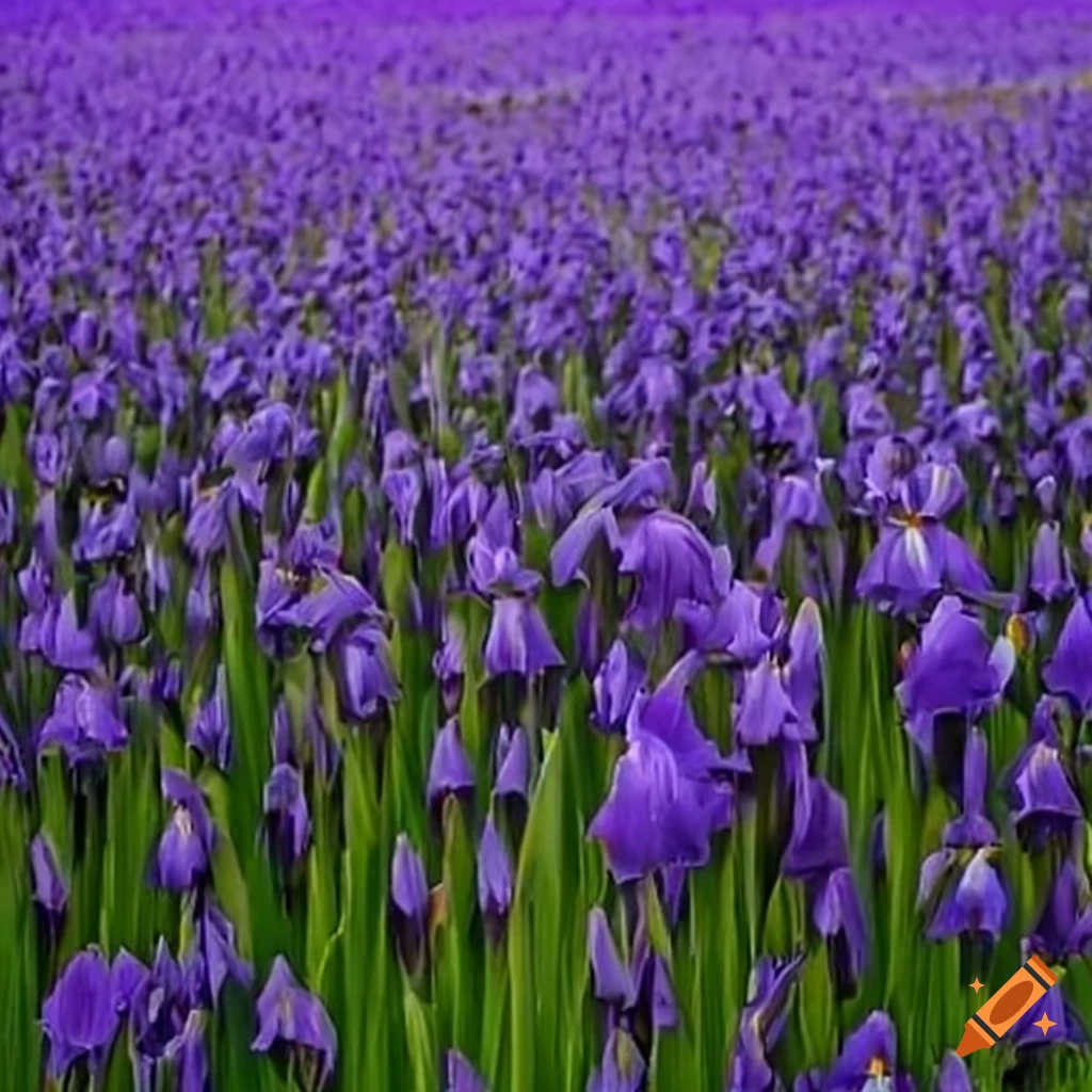 Purple irises in a field