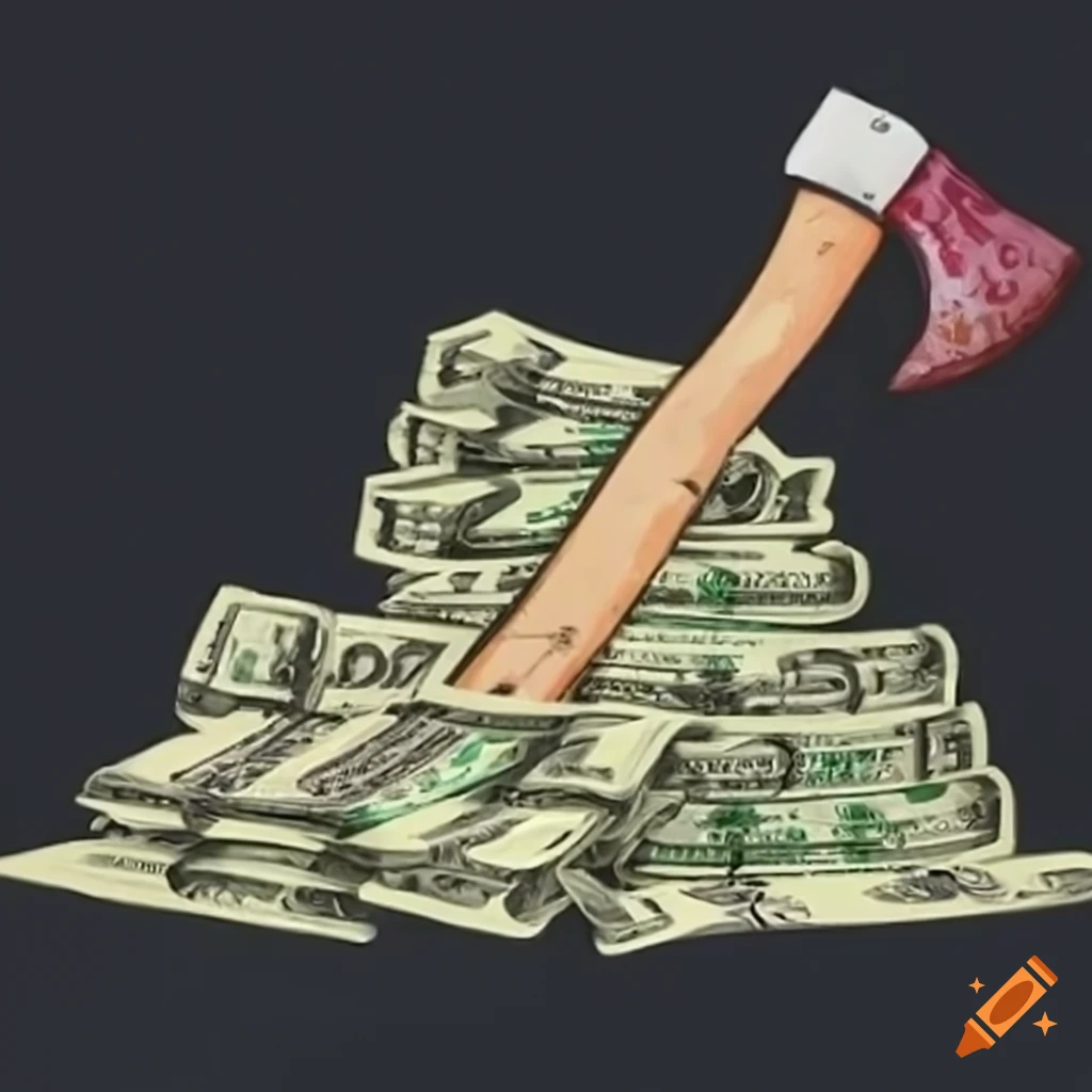 Pile of dollar bills with axes on black background on Craiyon