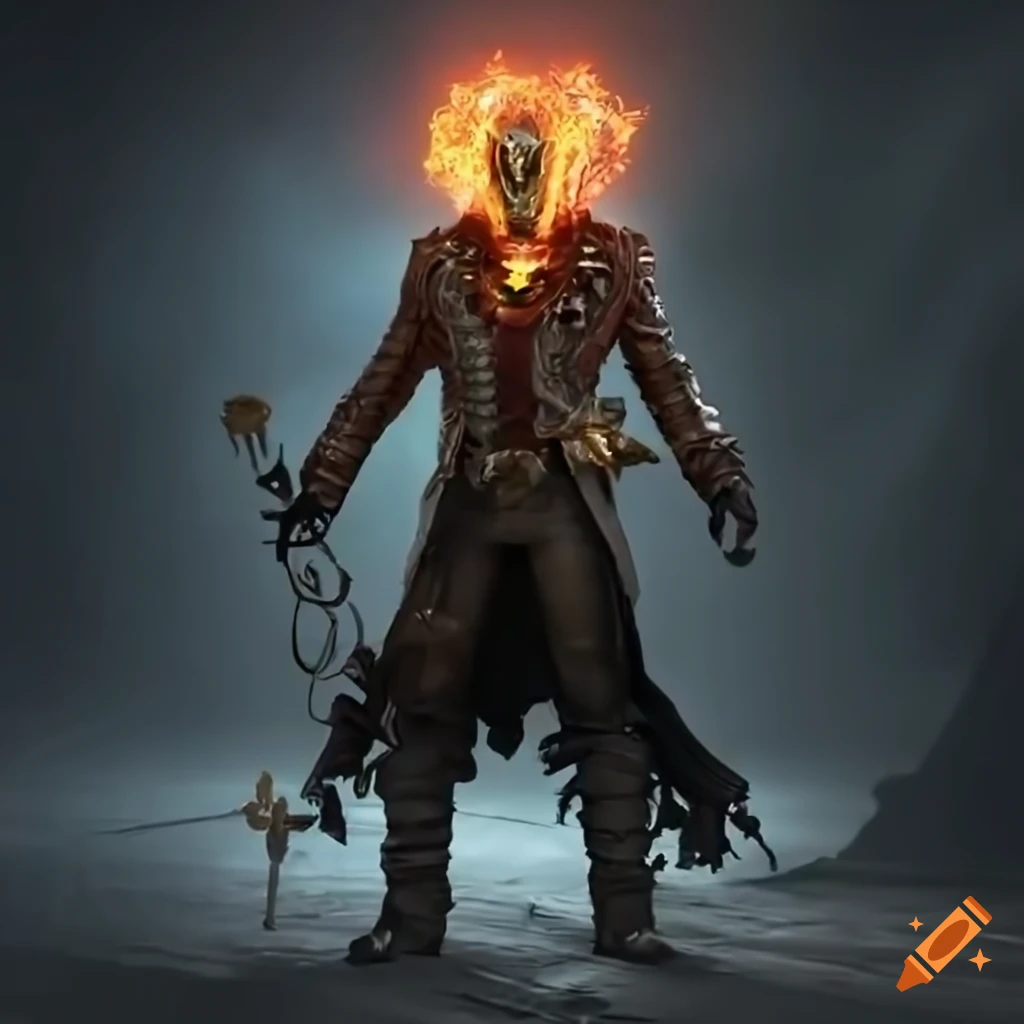 Character design of a steampunk ghost rider on Craiyon