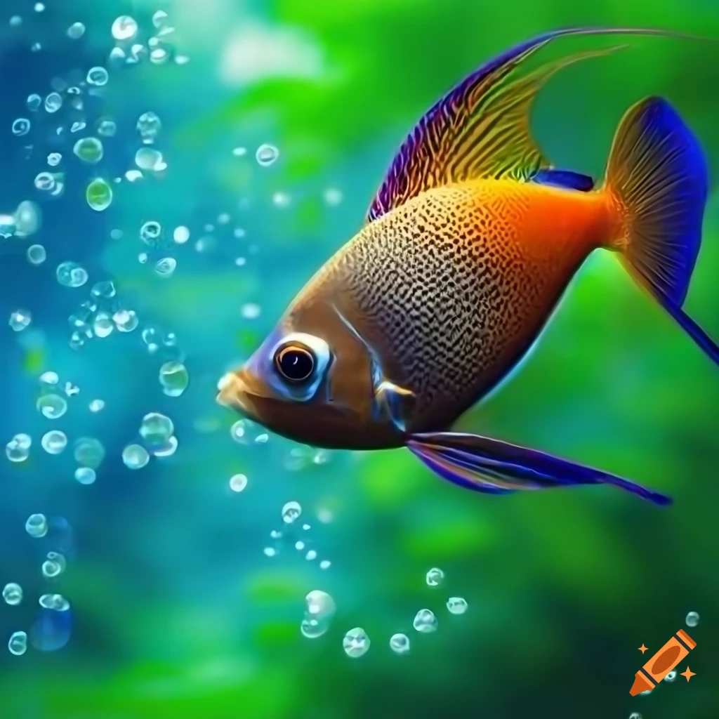 Computer wallpaper with green grass, fish, and blue bubbles on Craiyon