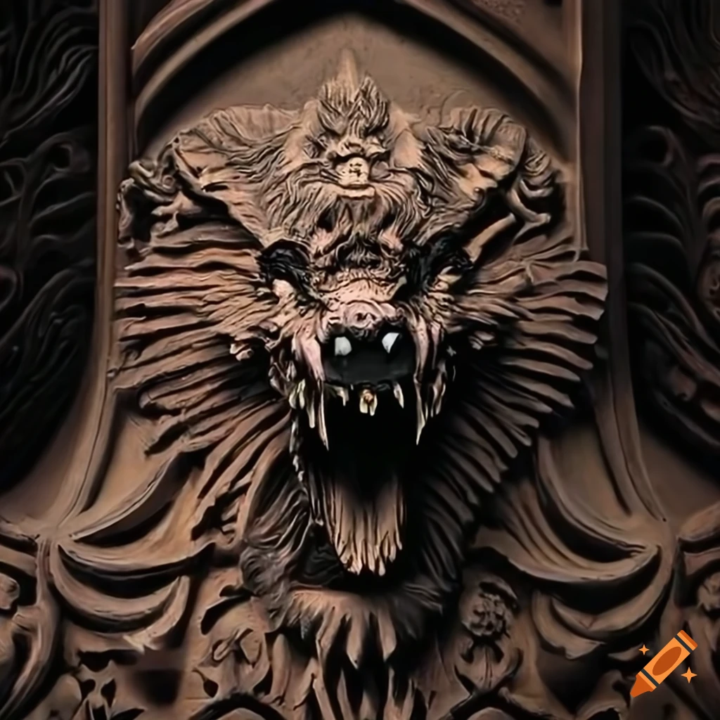 Detailed moth werewolf carving on Craiyon
