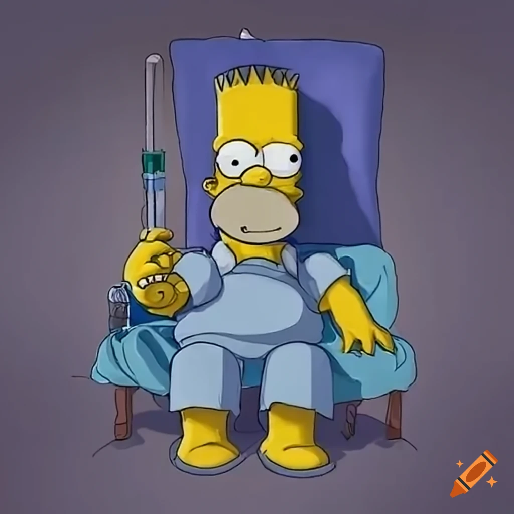 Homer simpson receiving infusion in bed