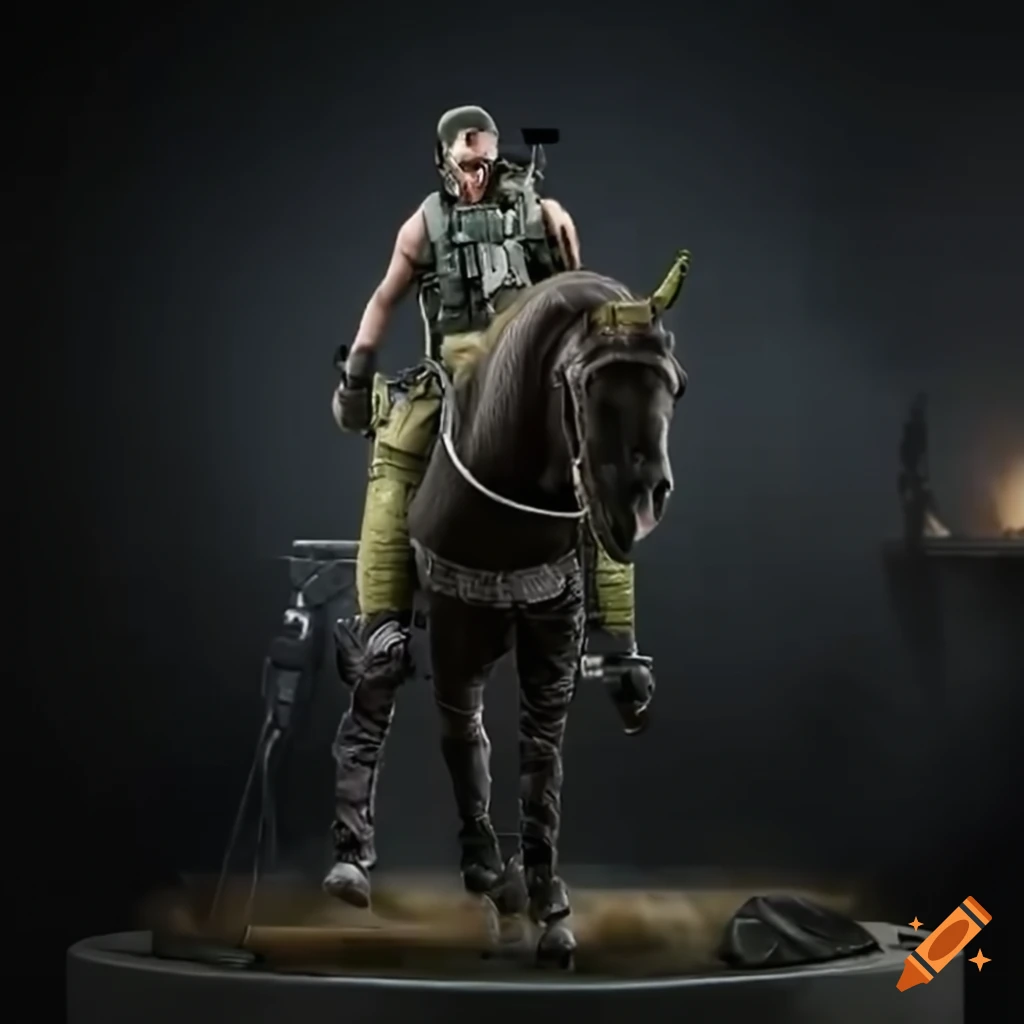 Jager from rainbow six siege sitting on a horse on Craiyon