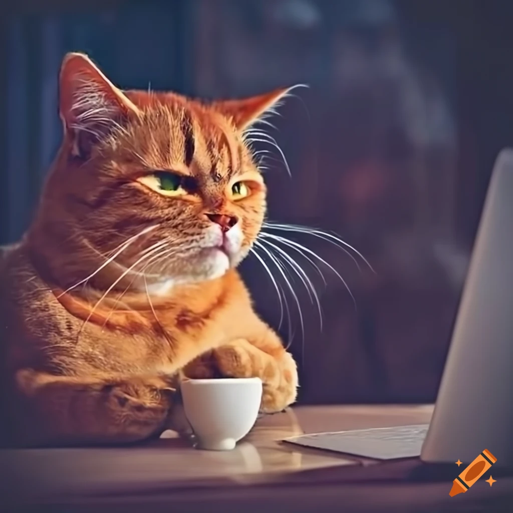 Red cat playing games on laptop in cozy home