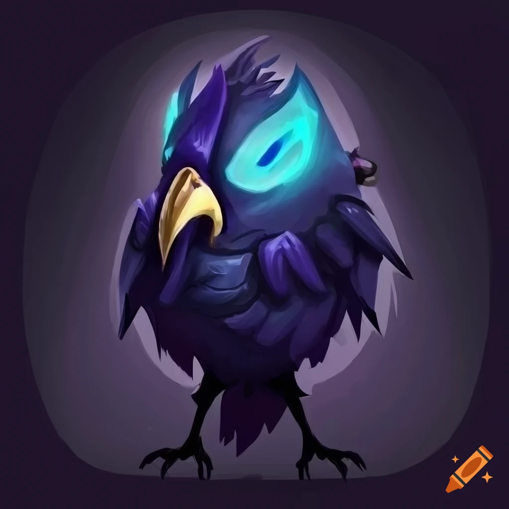 Mysterious raven character for a mobile game on Craiyon