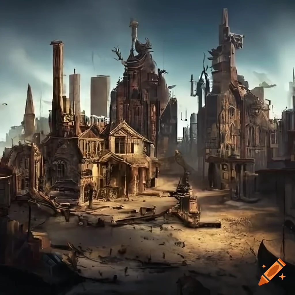 Image of a futuristic steampunk town in the wild west