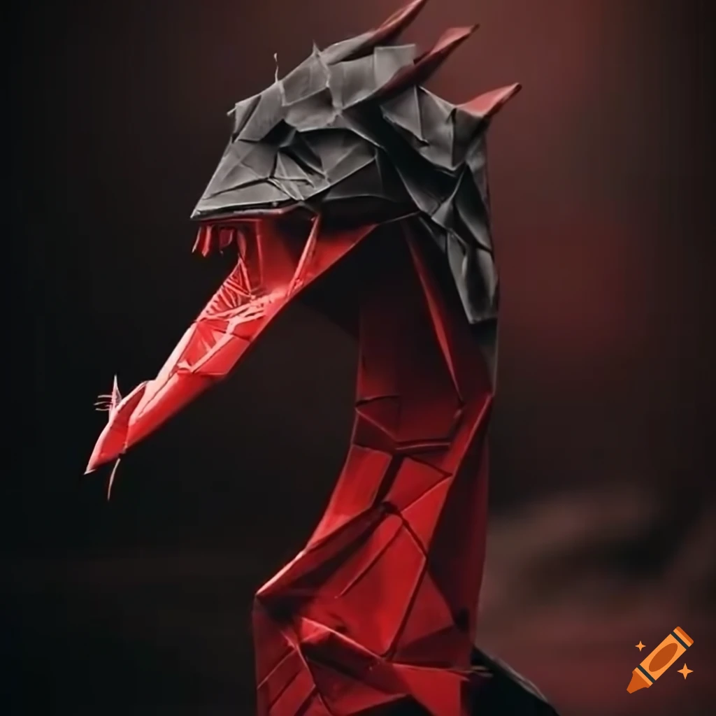 Black and red origami creature
