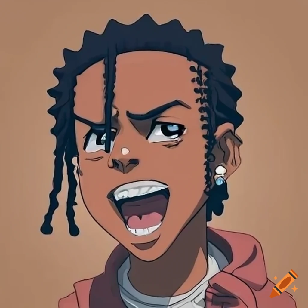 Smiling portrait of Asap Rocky in boondocks style on Craiyon