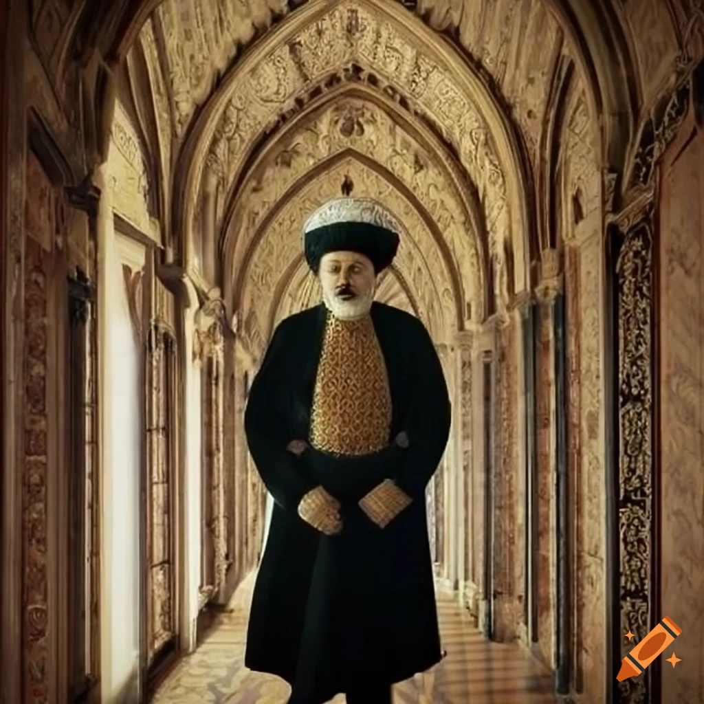 Portrait of an ottoman grand vizier in a palace corridor on Craiyon