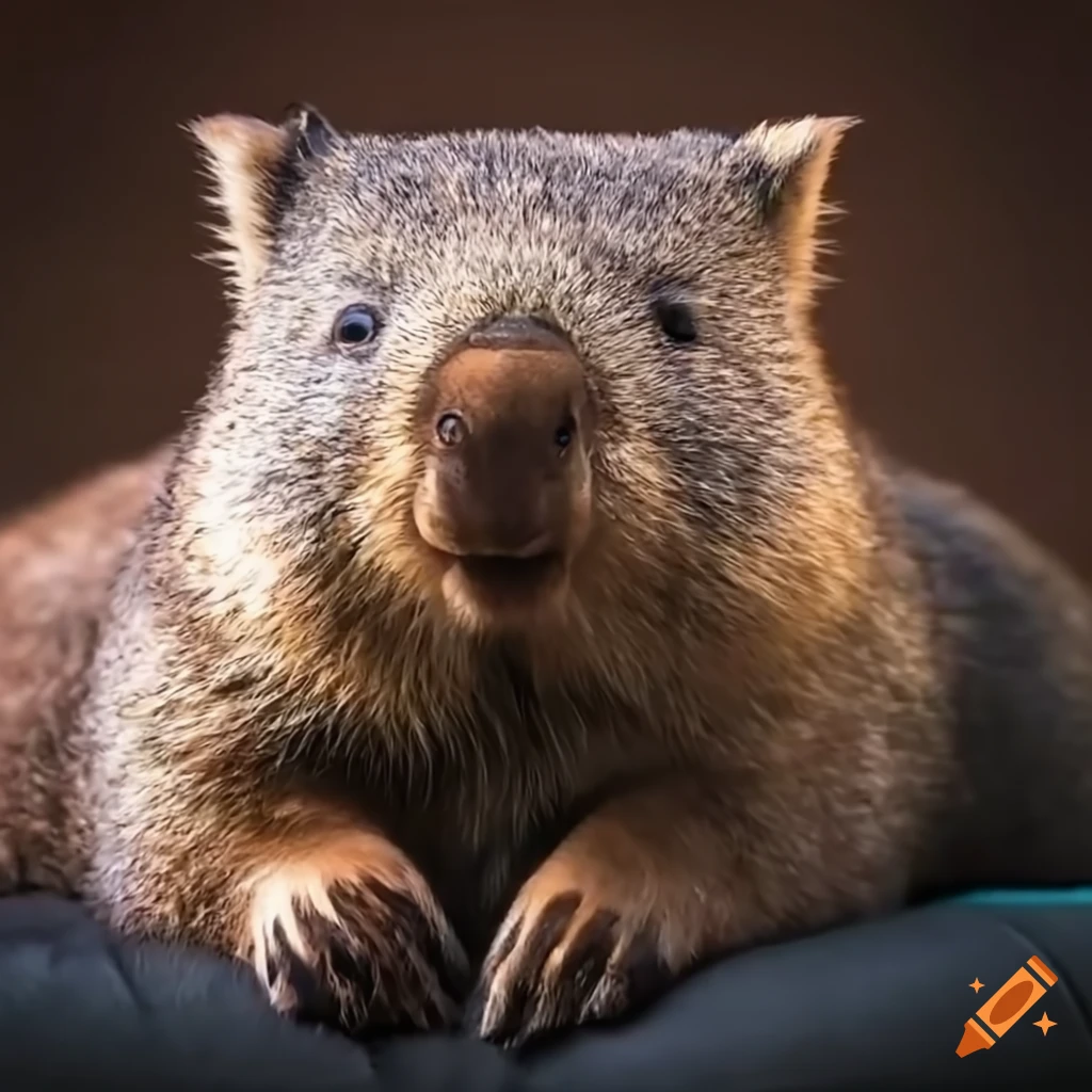 Wombat chilling on a couch in a cozy living room
