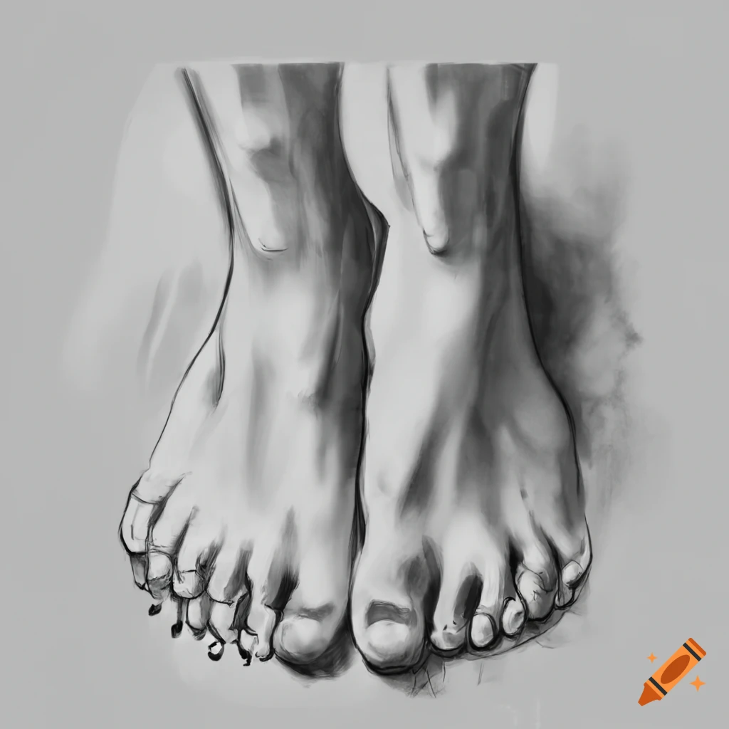 Pencil drawing of feet on Craiyon