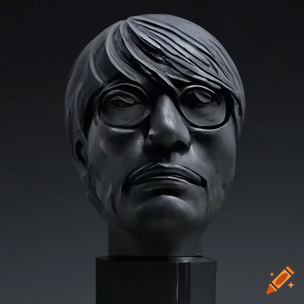 Sculpture of Hideo Kojima's face in black marble on Craiyon
