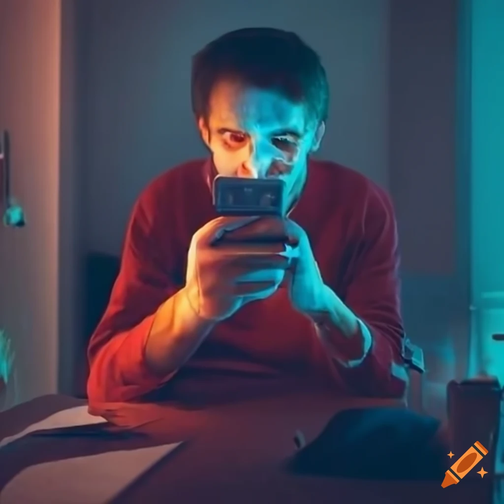 Man using phone in dimly lit room