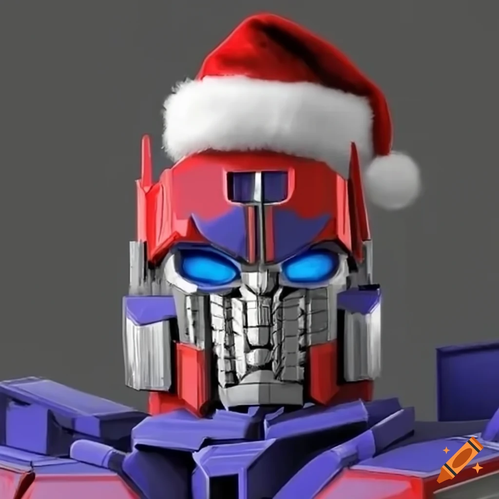 Optimus prime wearing a santa hat on Craiyon