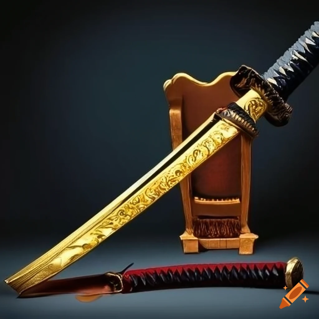 Golden katana sword with engravings