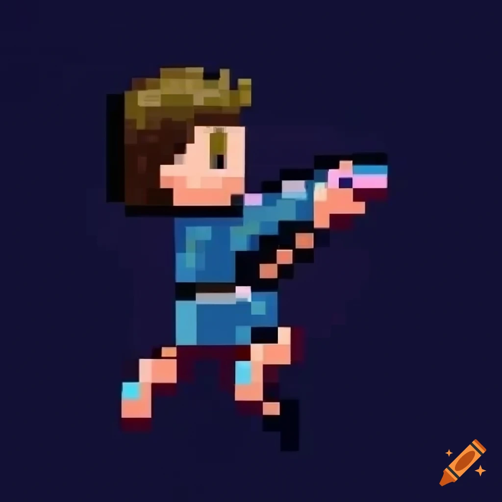 Pixel art of a character performing a kick on Craiyon