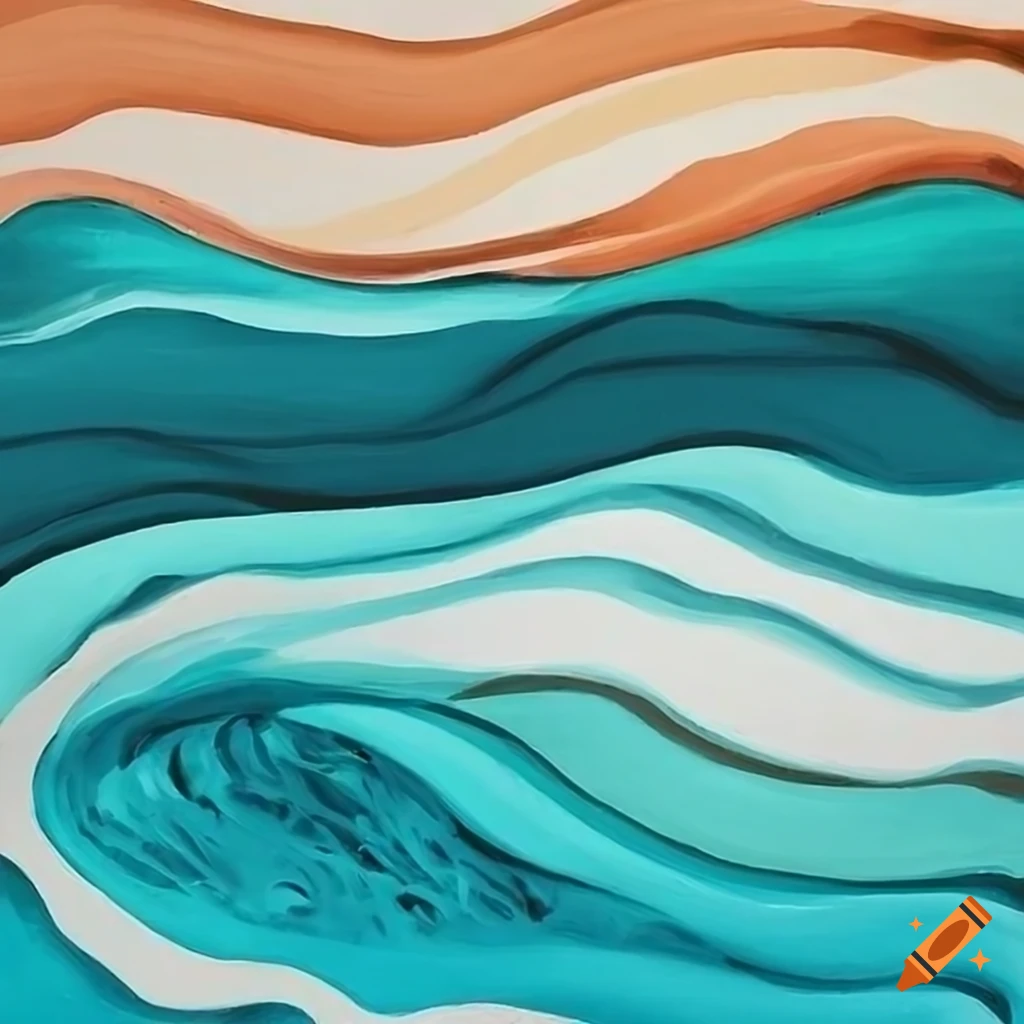 Geometric abstract painting of waves and rocks on the beach on Craiyon