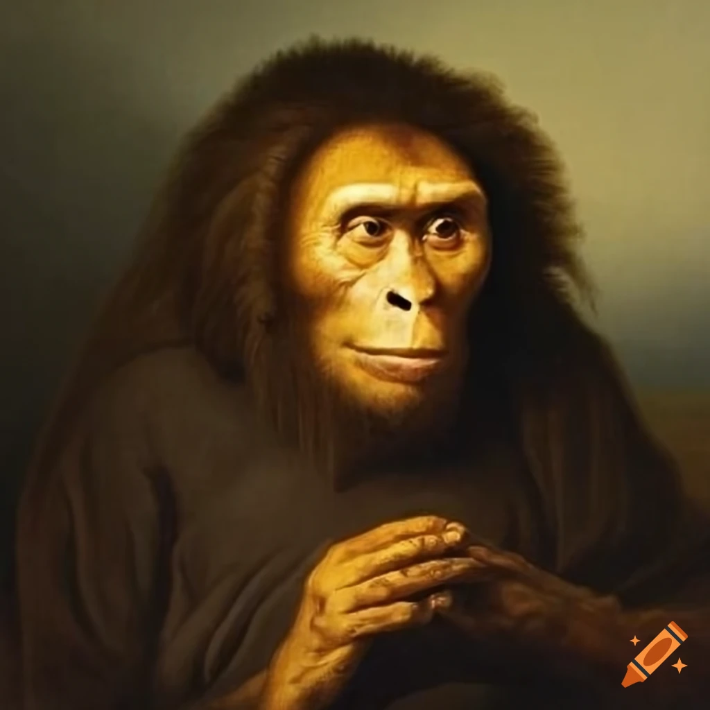 Portrait painting of an australopithecus by caspar david friedrich on ...
