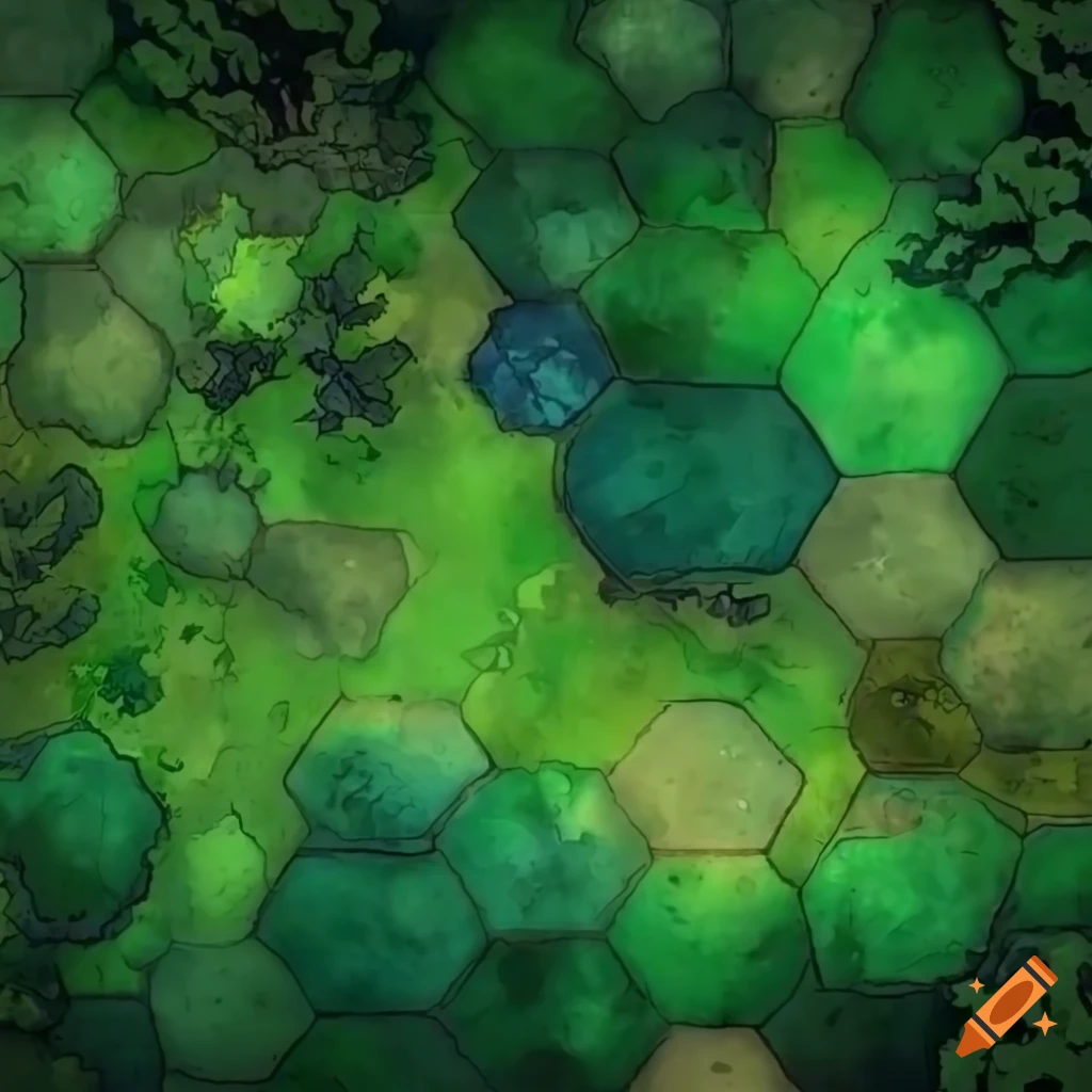 Hexagonal grid battle map in a green forest environment