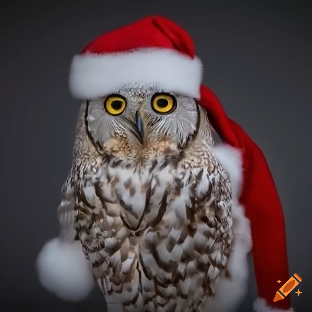 Festive owl in front of a computer