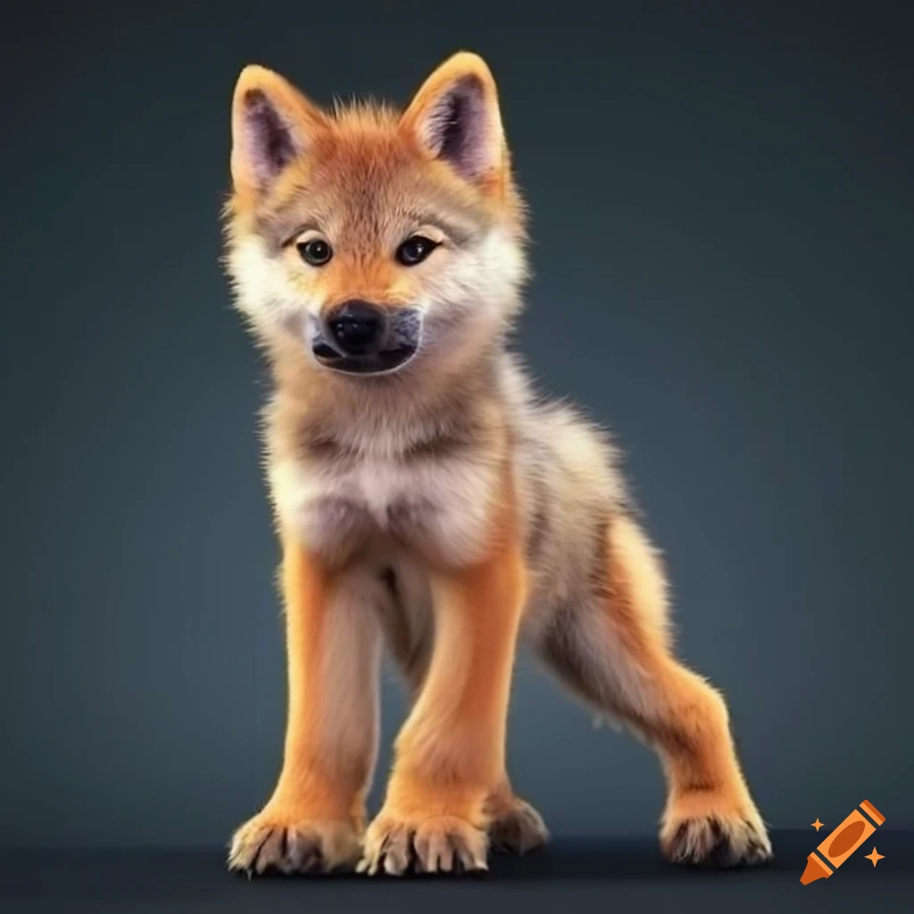 Dark blonde wolf pup with orange fur