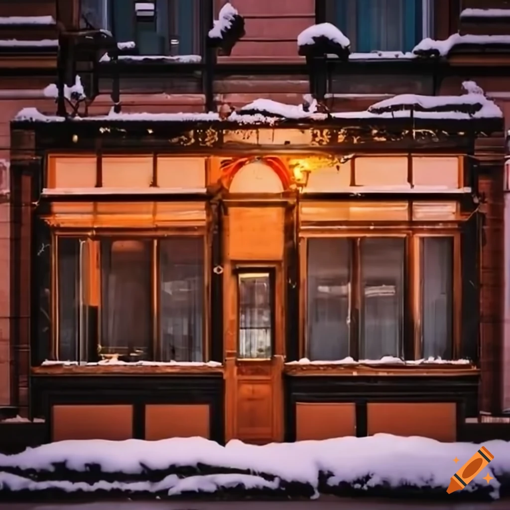 Winter restaurant facade