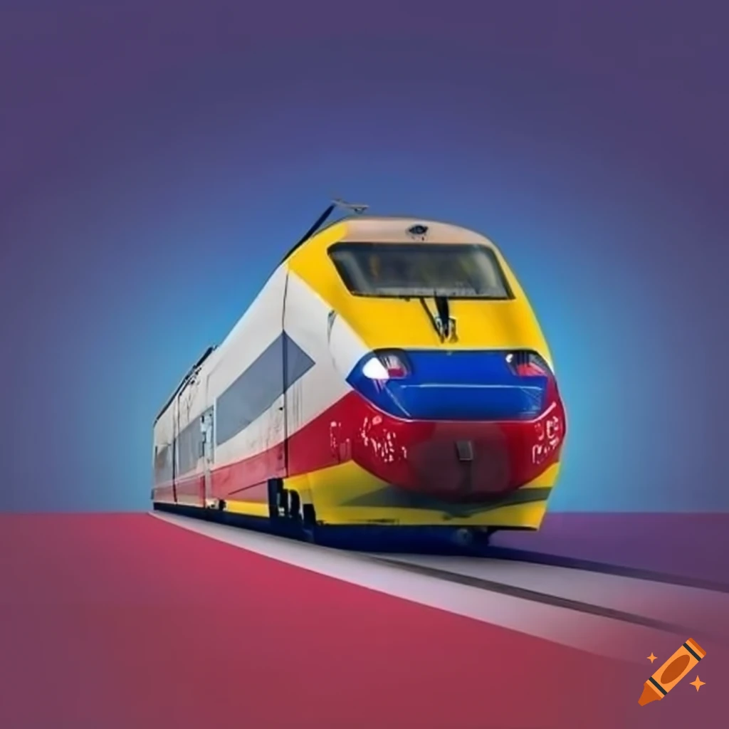 High-speed train with flags of romania and france