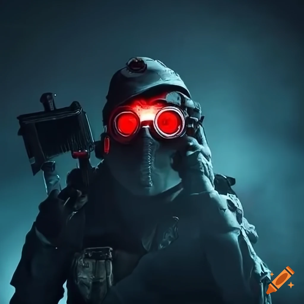 Call of duty operator with red goggles and mask on Craiyon