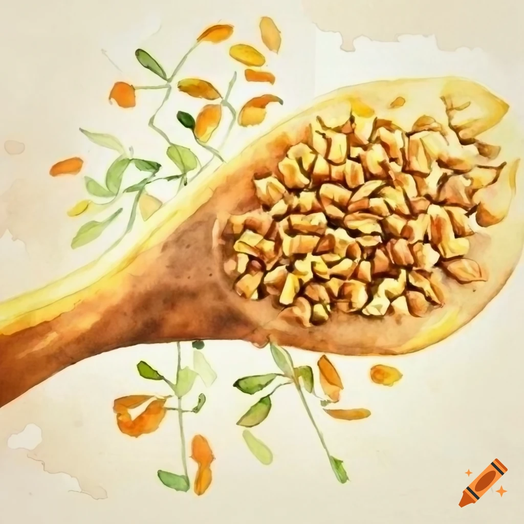Watercolour illustration of fenugreek seeds on Craiyon