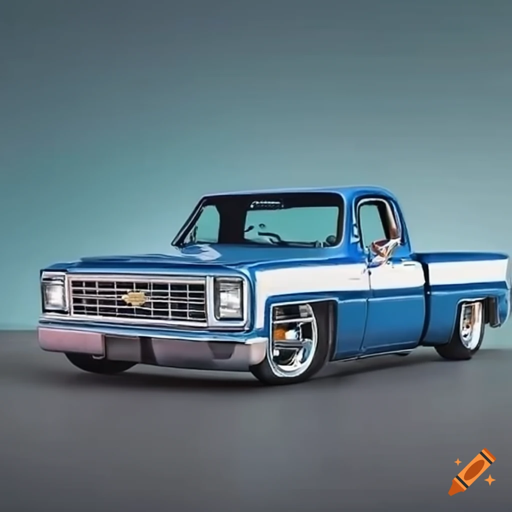 Blue and white Chevrolet C10 from 1978 on Craiyon