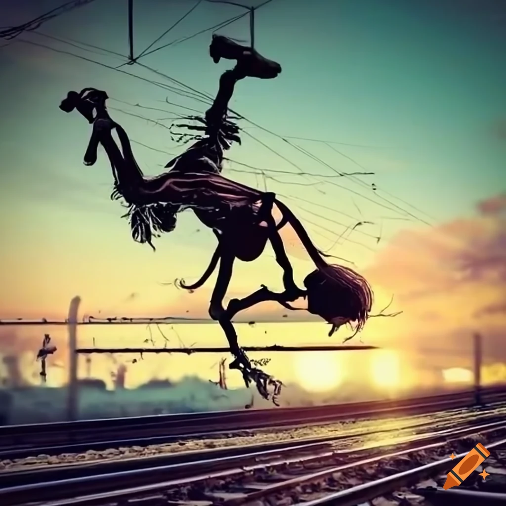 Skeleton doing a flip on a train