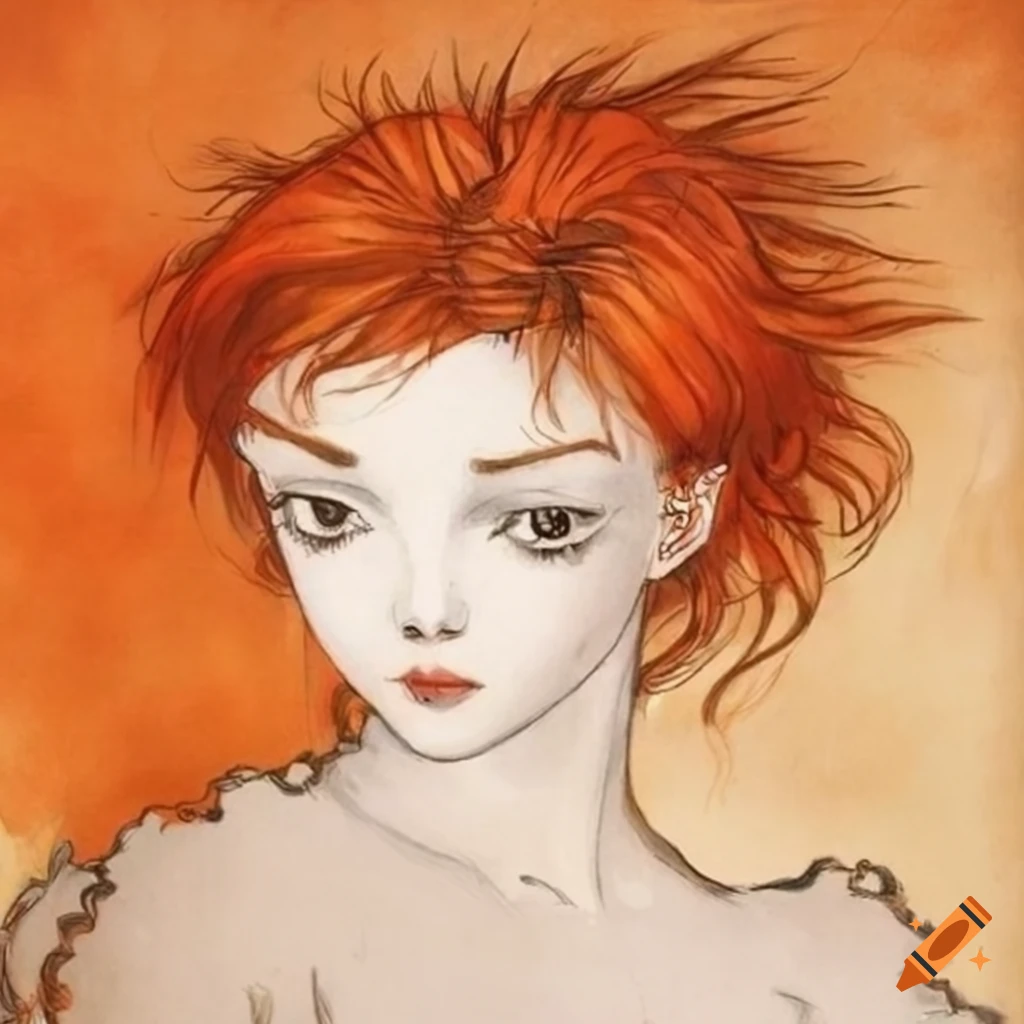Illustration of a girl with orange hair in unique style