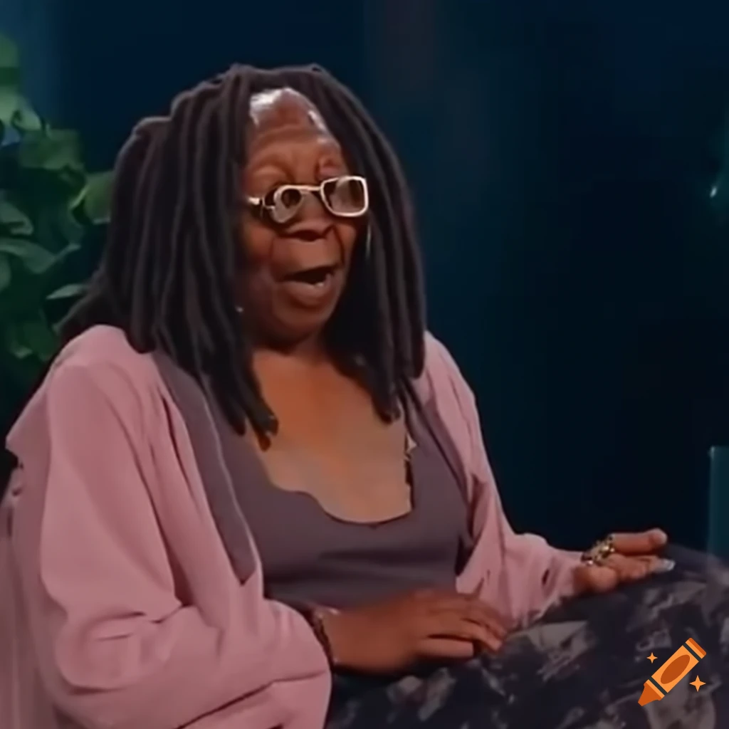 Whoopi goldberg sitting in a heap of trash on Craiyon