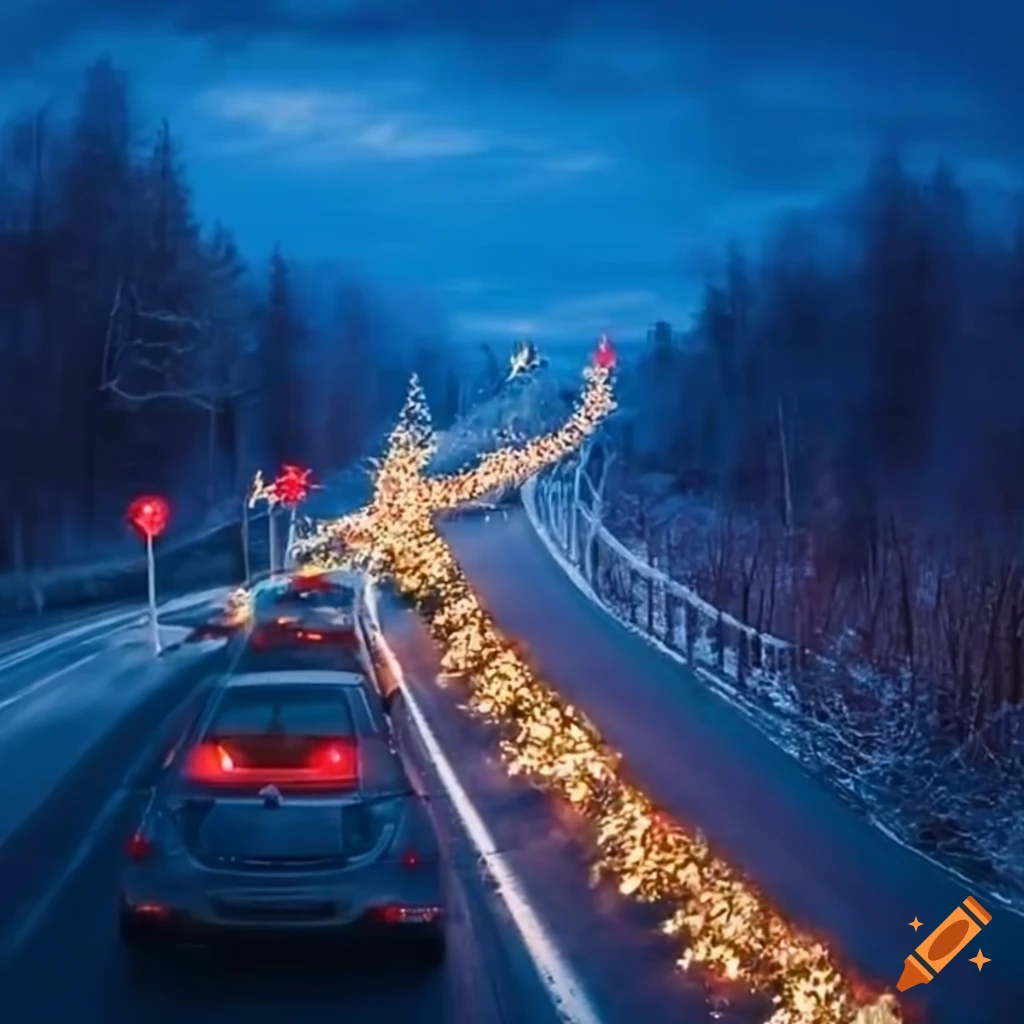 Christmas lights on a highway